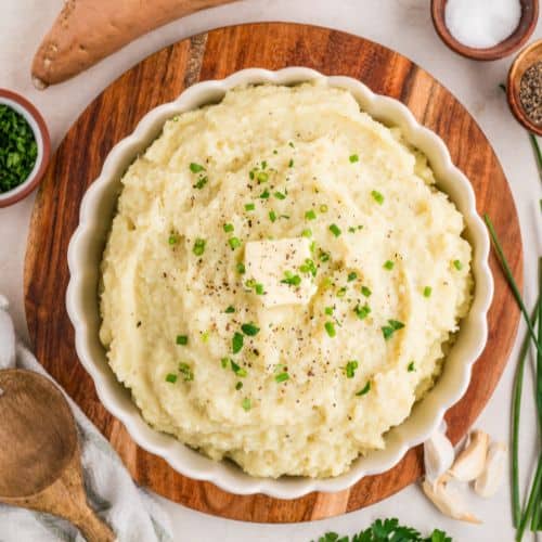 Creamy Savory Mashed White Sweet Potatoes | Wellness Trickle